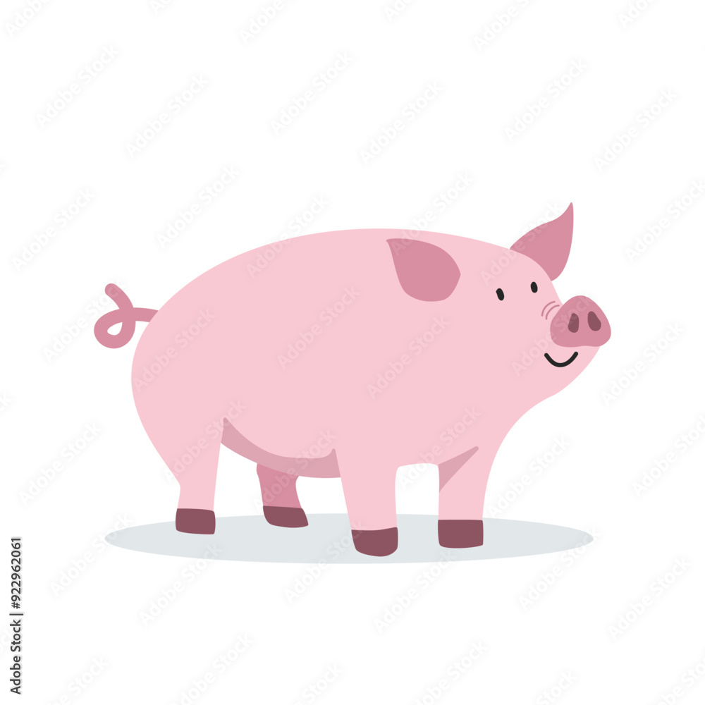 Pig vector illustration. Cute pink pig cartoon clipart, animal in flat ...