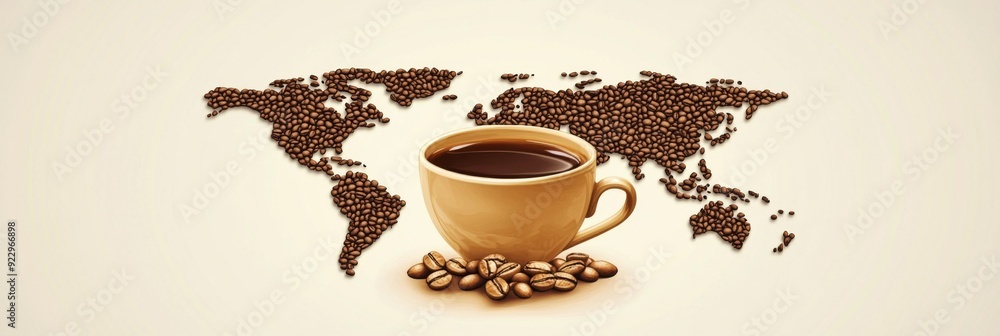 Global Bean Buzz: Coffee Cup with a World Map Illustration Celebrating ...