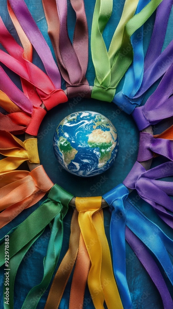 Global Awareness Unity: A Circle of Colorful Ribbons with a Globe at ...