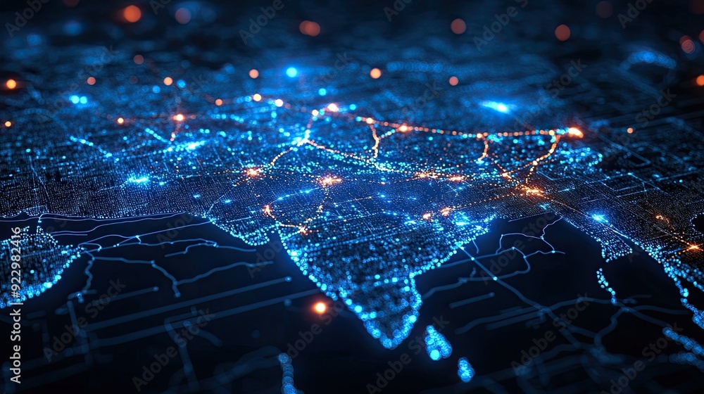 India Digital Map Symbolizing Asian Connectivity and Data Exchange in ...