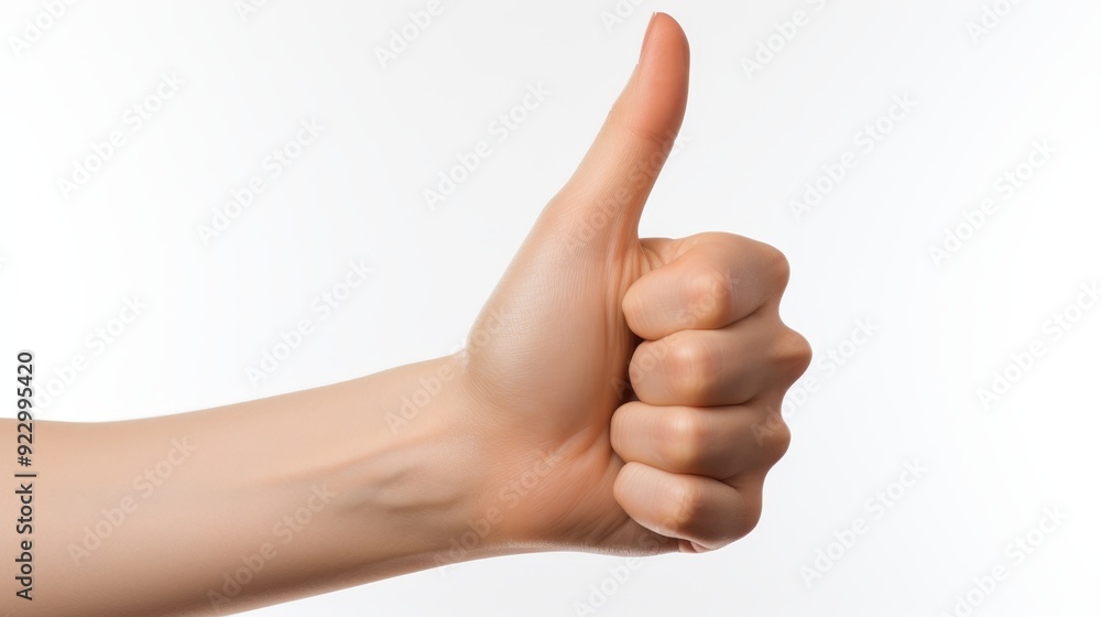 Hand displaying thumbs up on white background as a universal sign of ...