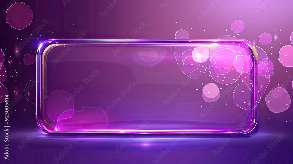 A glass rectangle with rounded corners, purple background, blurred ...