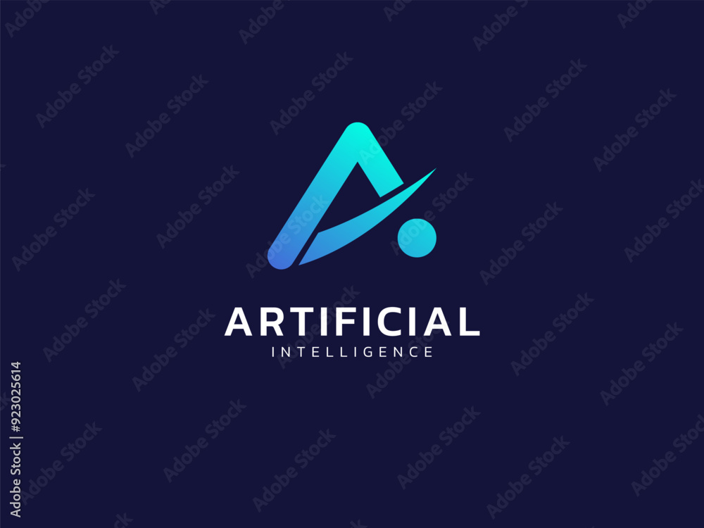 Artificial intelligence with letter A curved shapes technology Analysis ...