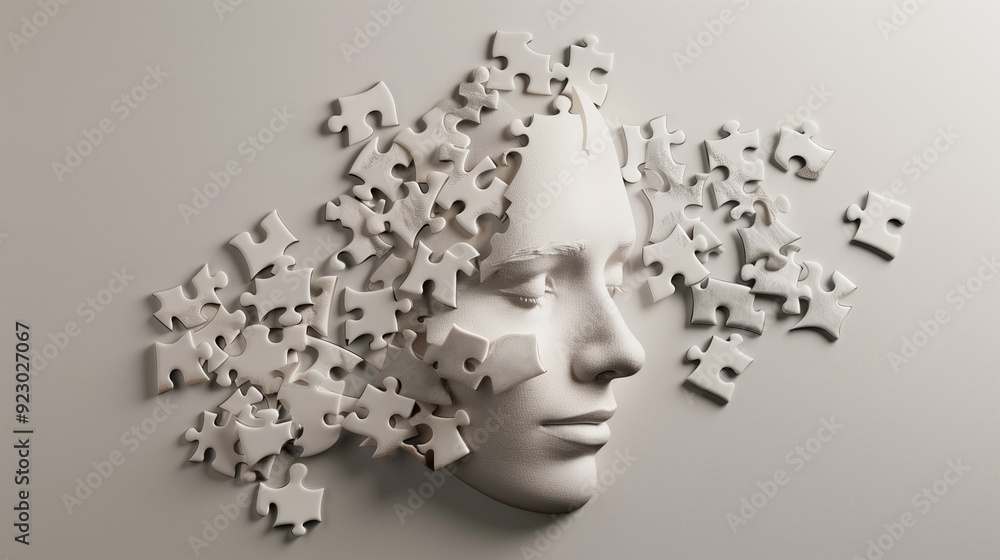 Human face made of puzzle pieces, symbolizing mental health, psychology ...