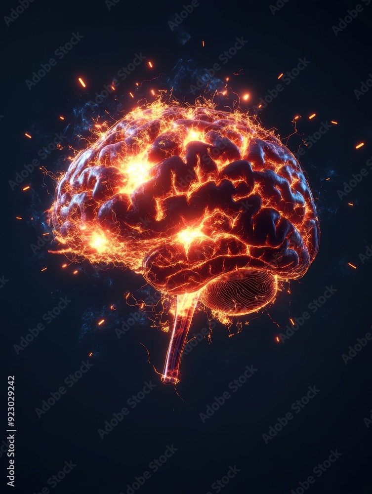 An overloaded brain with visible circuits burning out symbolizes ...