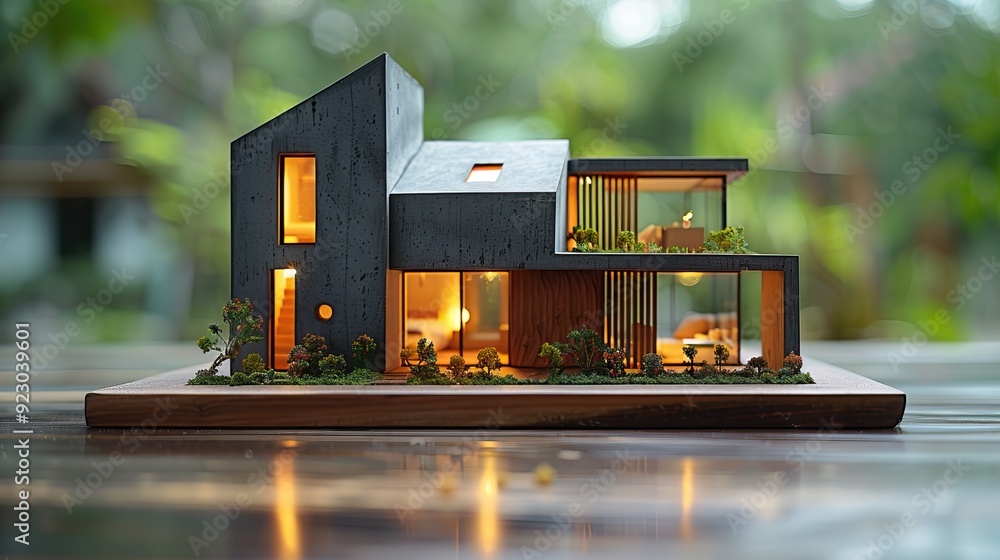 Miniature model of contemporary house Architectural design Water ...