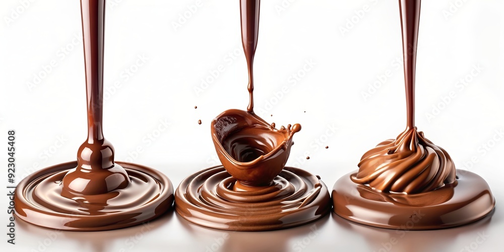 Various stages of chocolate melting from solid to liquid, melting ...