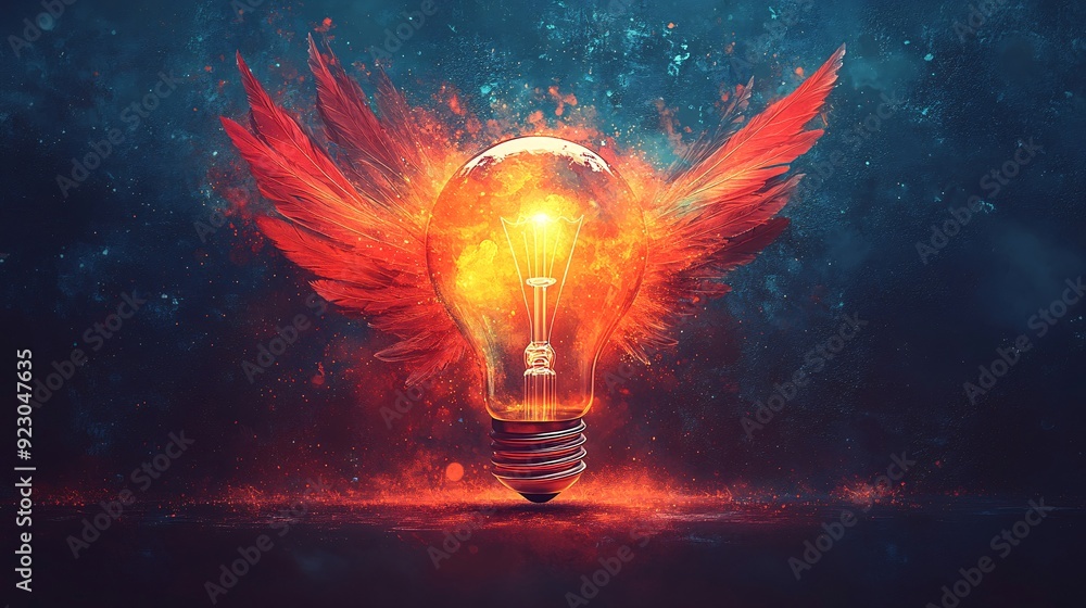 A light bulb with sprouting wings inside, symbolizing how ideas take ...
