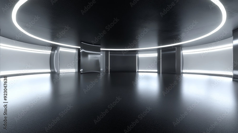 360-degree full panorama of a black minimalistic studio environment ...