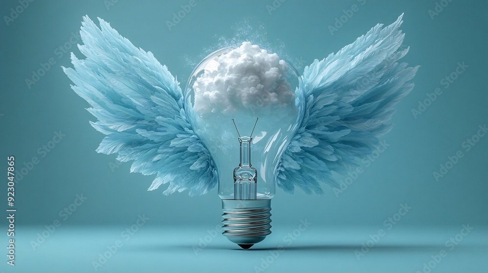 A light bulb with sprouting wings inside, symbolizing how ideas take ...