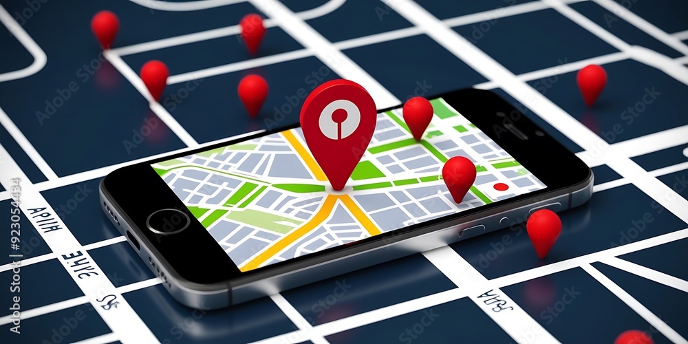 Concept of geofencing, featuring a digital map with virtual boundaries ...