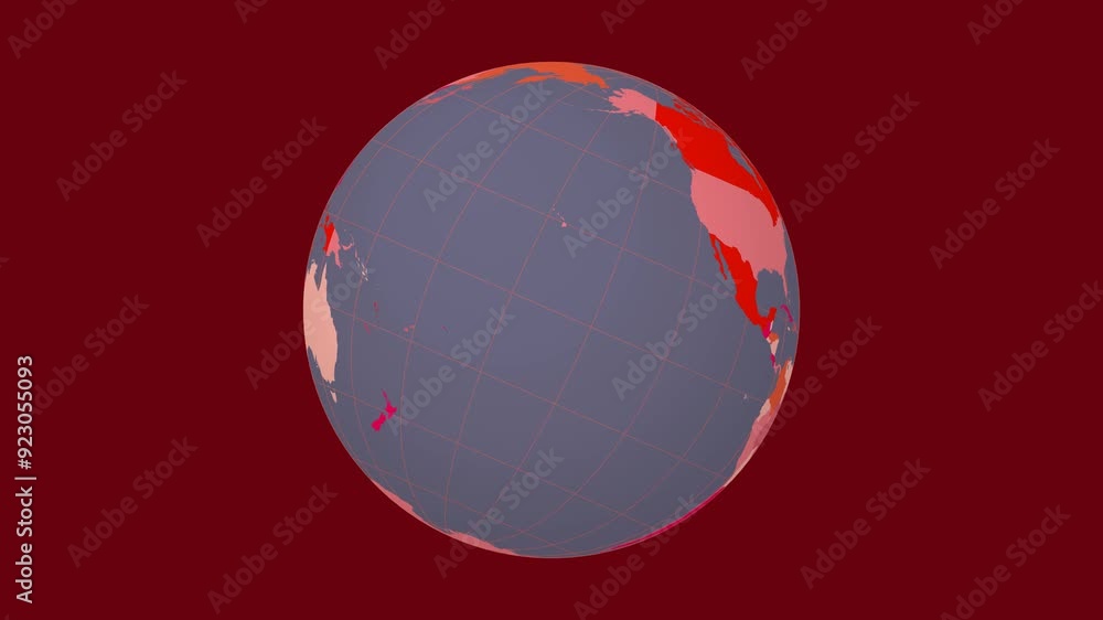 Rotating planet. Tilted sphere view. Slow speed Earth rotation. Colored ...