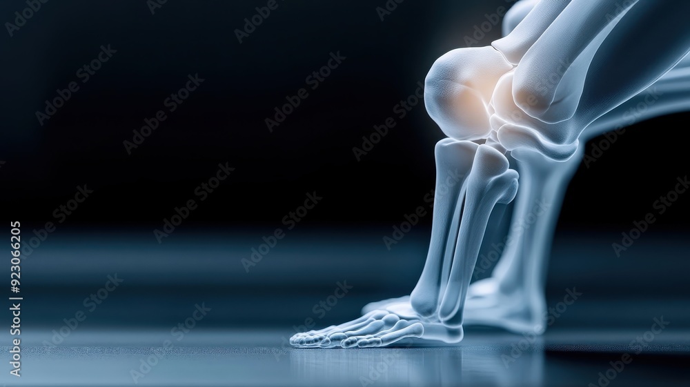 A CT scan of a knee joint, displaying bones, cartilage, and tissues ...