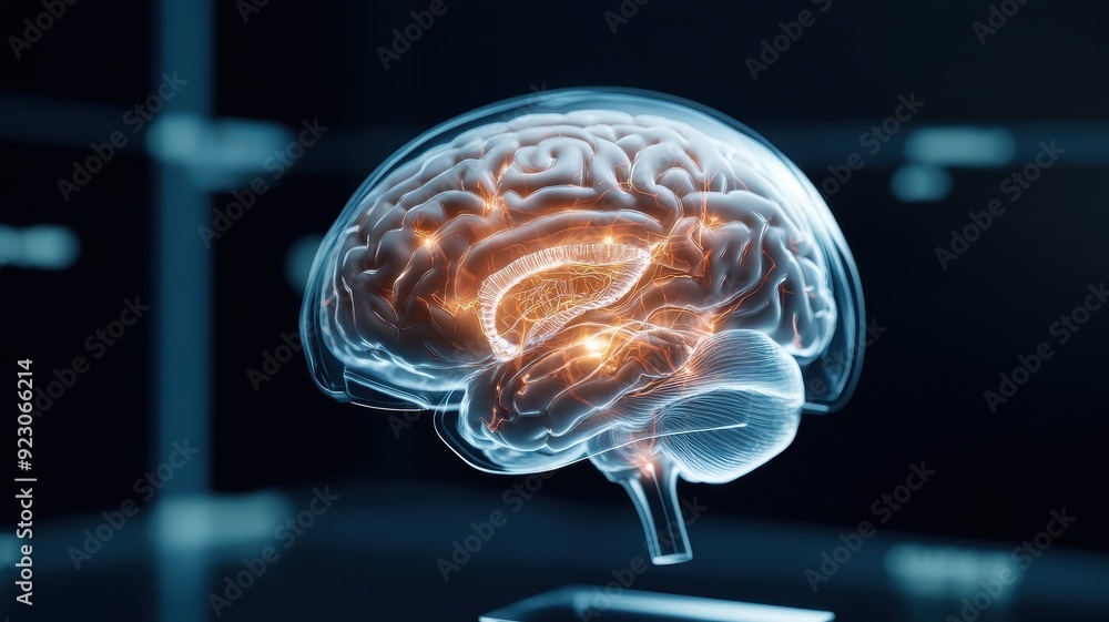 A detailed CT scan of a human brain, highlighting neural pathways and ...