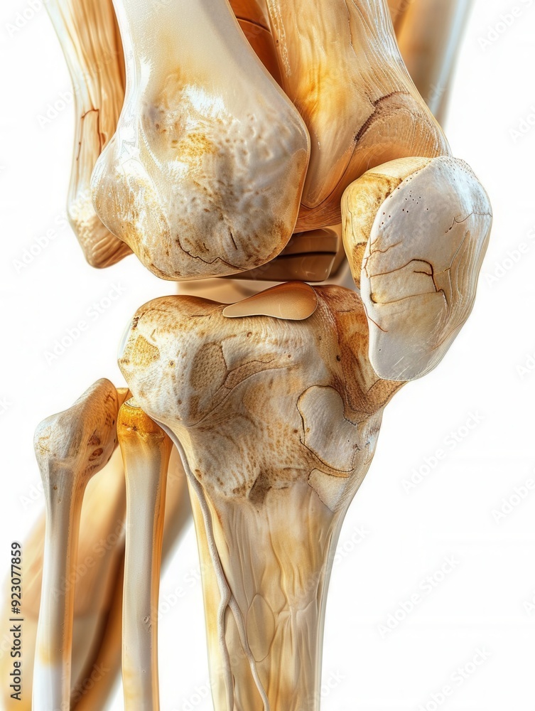 Close-up view of knee joint anatomy, featuring detailed structure of ...