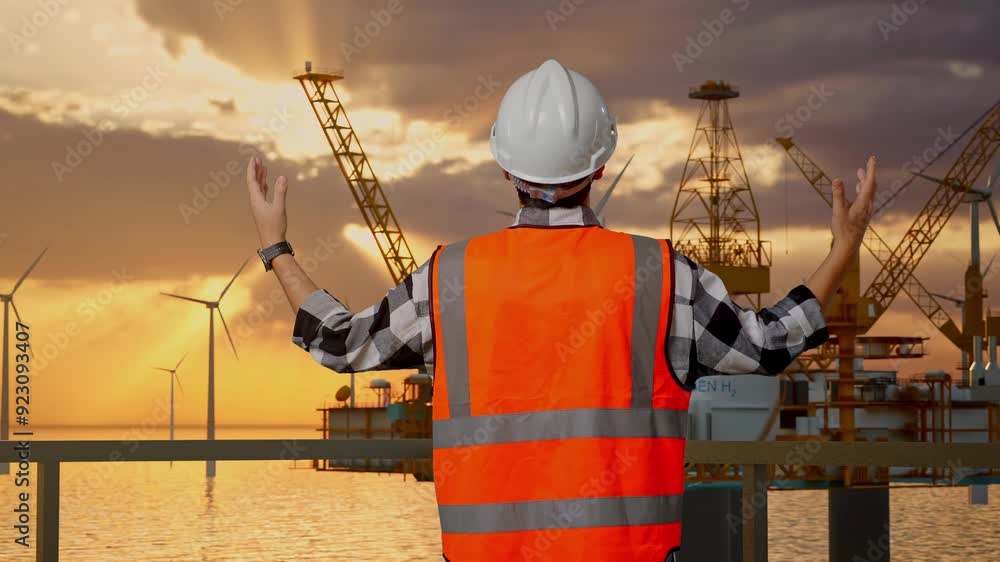 Back View Of A Male Engineer With Safety Helmet Spreading Arms While ...