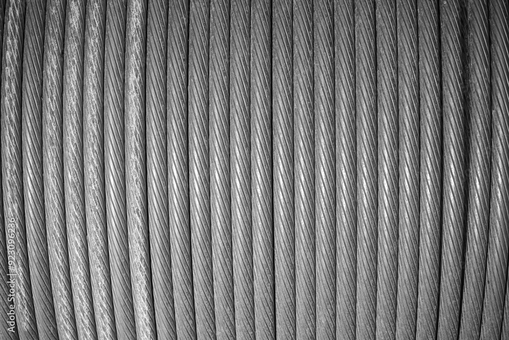 Metal tow rope cable wound on a winch as a texture background. large ...