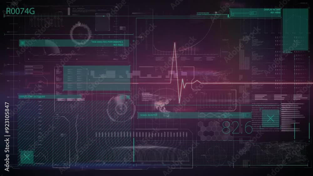 Heartbeat and medical data processing animation over futuristic digital interface Stock Video ...