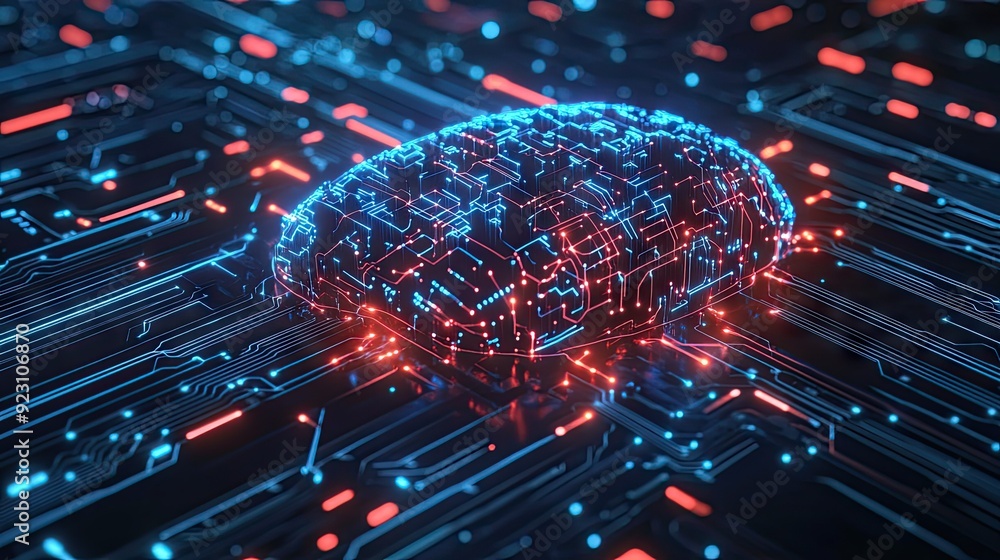 2D AI illustration depicting a digital brain with interconnected ...