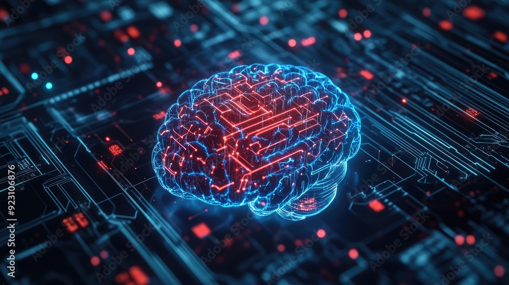 2D AI illustration depicting a digital brain with interconnected ...