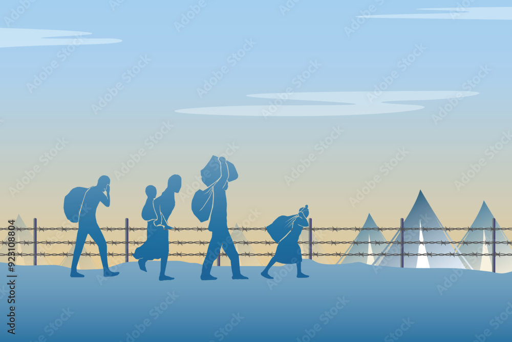 Refugee silhouette vectors and illustrations for world refugee day ...