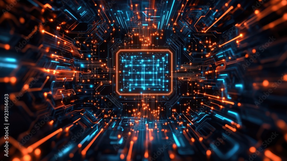 Digital Artificial Intelligence concept with electric circuit patterns ...