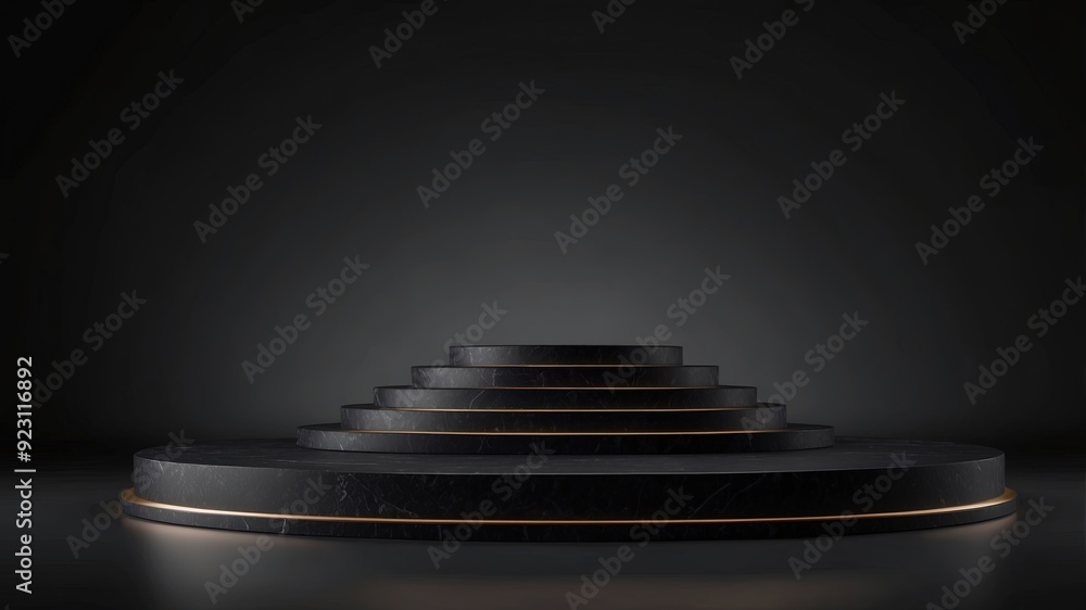 Elegant beautiful black stand, scene with black stone and black ...