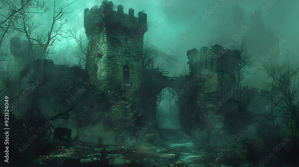 Ancient Ruined Castles and Dark Fortresses Standing Amidst a Barren ...