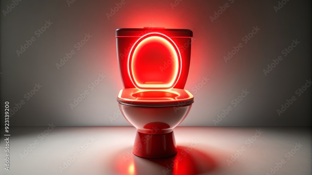 Illuminated red toilet symbol on a white background, indicating urgency ...