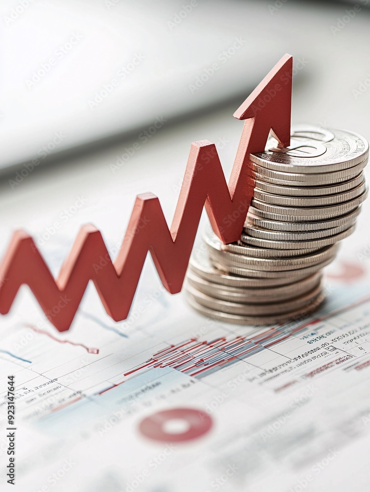 An upward and downward arrow intersecting over a stack of bond ...