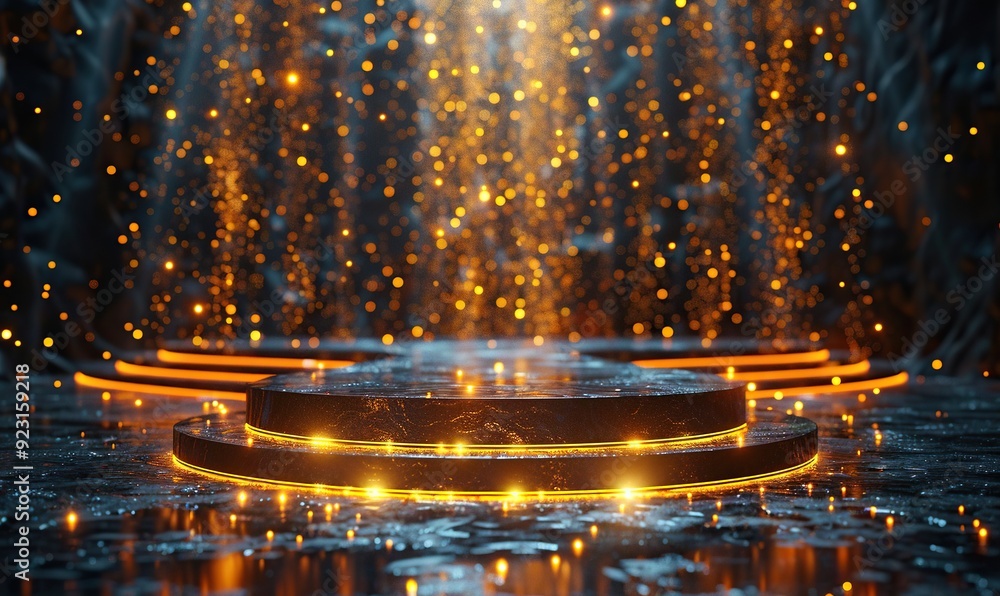 golden podium with sparkling lights award ceremony concept seamless ...