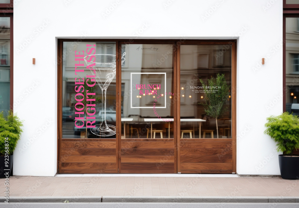 Shopfront Glass Window Mockup With Generative AI Stock Template | Adobe ...