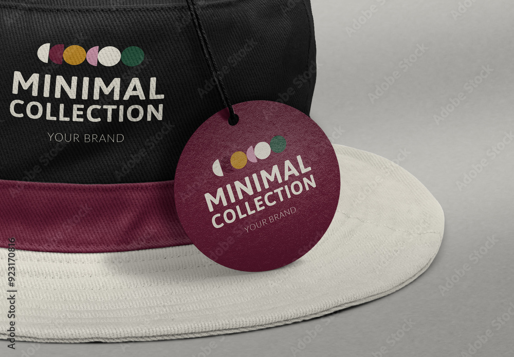 Bucket Hat And Round Label Tag Mockup Stock Template | Adobe Stock