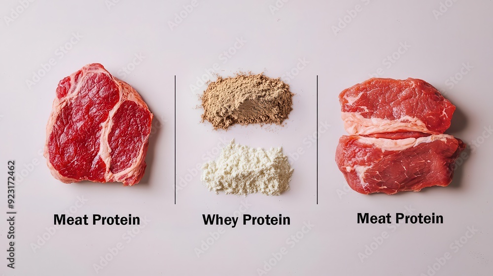 A diagram comparing the amino acid profiles of meat protein and whey ...