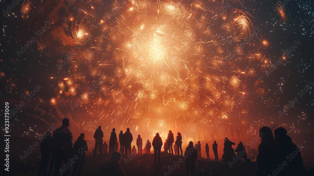 large crowd with lots of family and children in silhouette in the dark ...