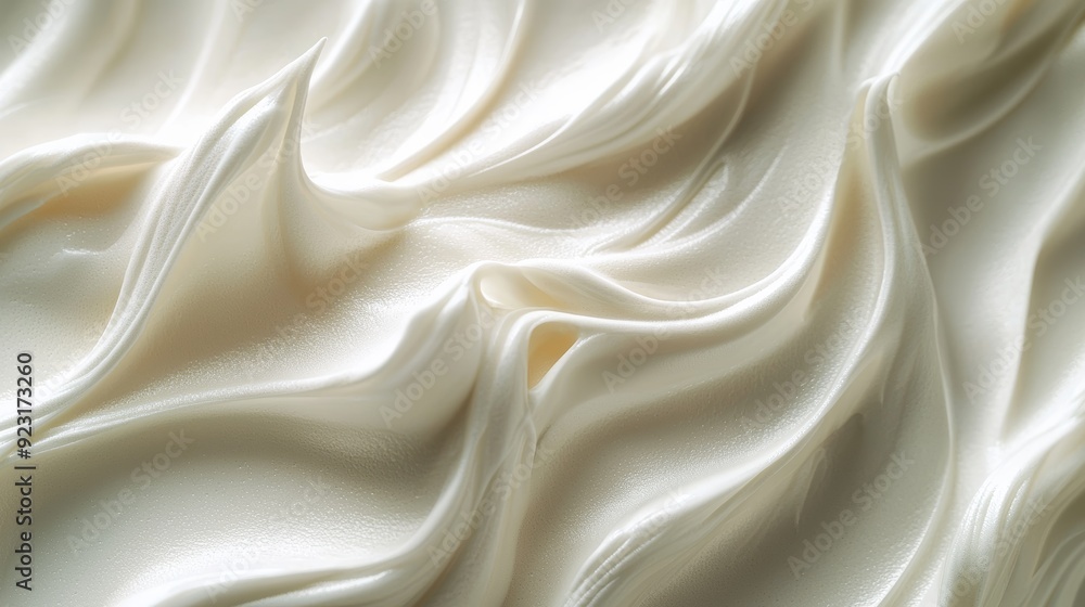 A high-resolution macro image of creamy white lotion, showing the ...