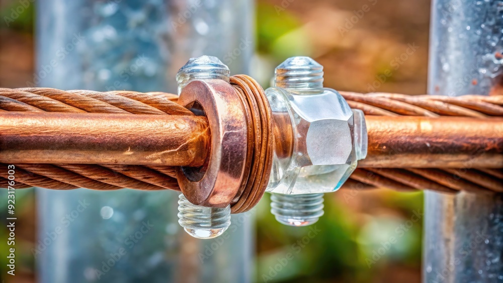 Copper grounding wire with transparent insulation wraps around a rusty ...