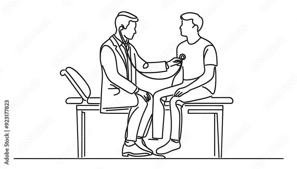 Continuous Single Line Drawing Of doctor in a lab coat examining a ...