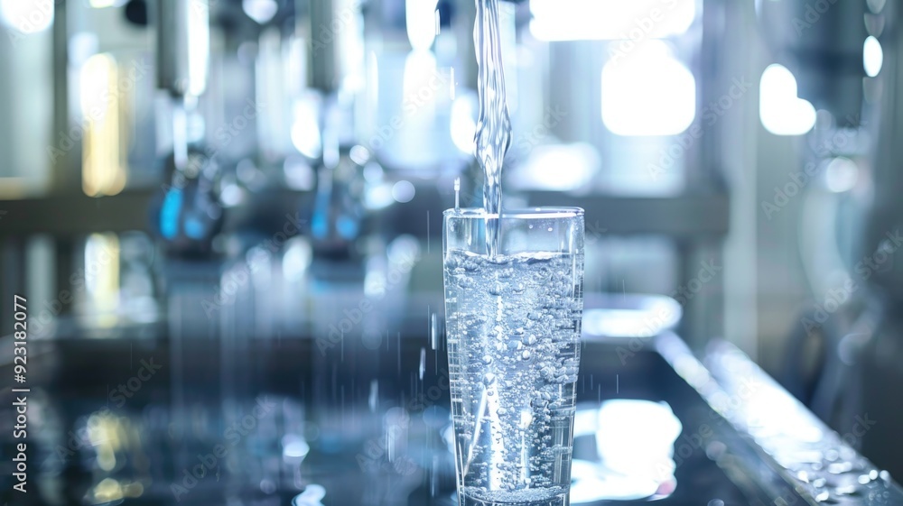 Clean water output from a modern purification system, captured as it ...