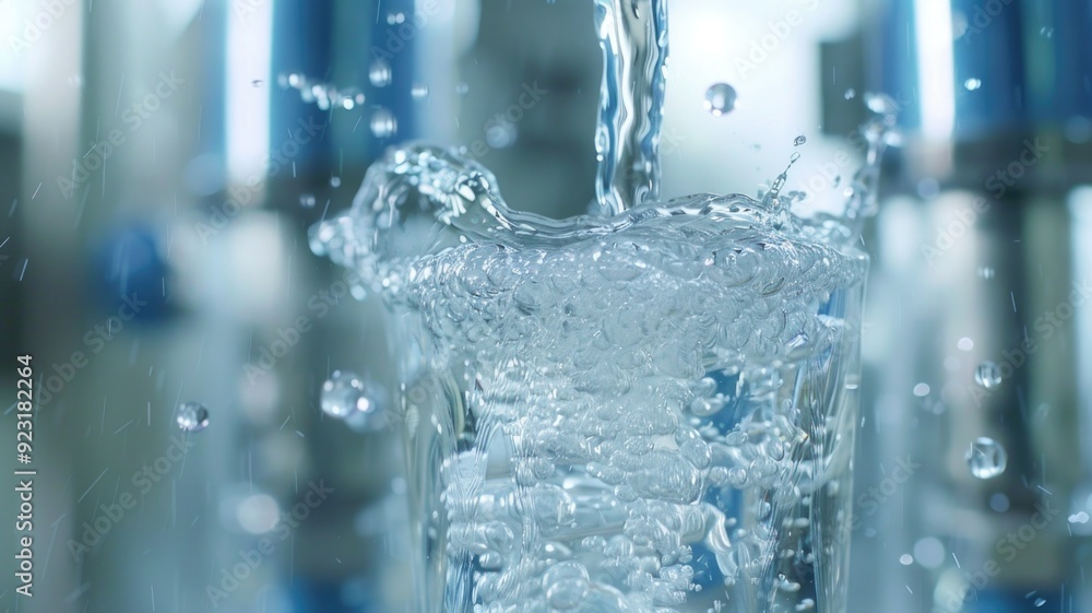 Clean water output from a modern purification system, captured as it ...