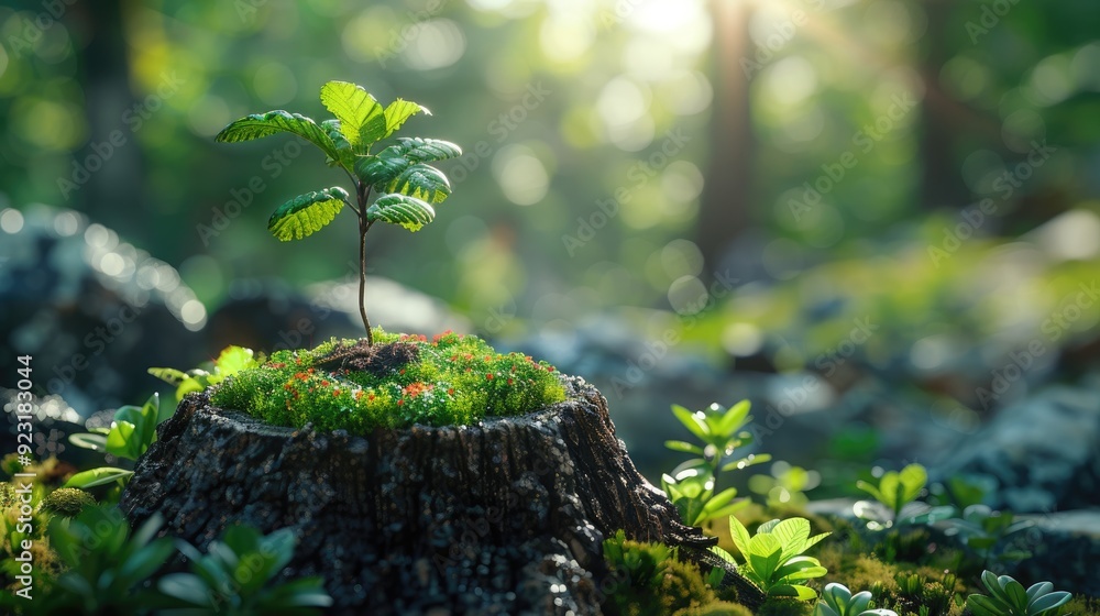 Small Tree Growing Against Sunrise for Green World and Earth Day, A ...
