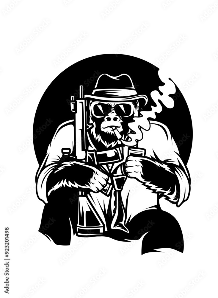 Vetor de Bandit Ape Illustration, Boss Ape Cut File, Cool Monkey ...