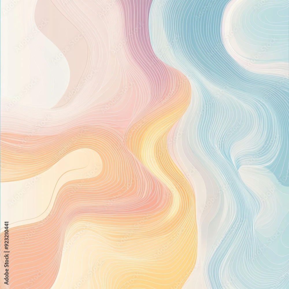 Doodle style, abstract wavy lines with Thai Kanok motifs, pastel ...