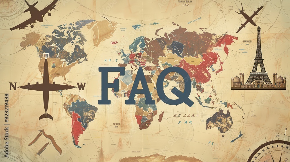 ภาพประกอบสต็อก Vintage map background featuring world landmarks and ...