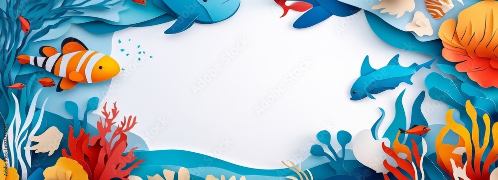 Marine life protection banner with copyspace. Depicting underwater with ...