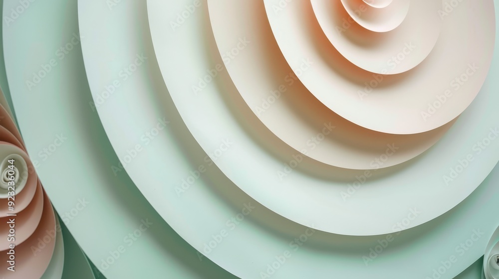Pastel-colored paper spirals form a layered wall installation, adding ...