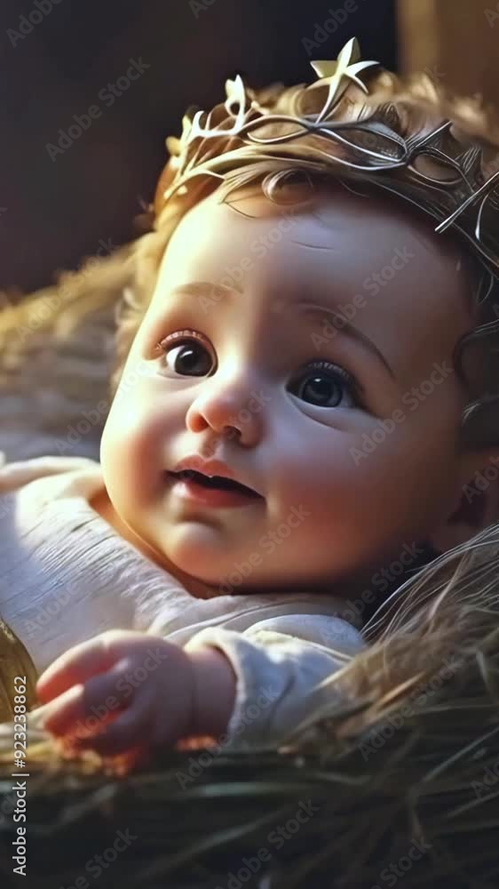 Close-Up of Baby Jesus in Manger with Soft Lighting, Animated Nativity ...