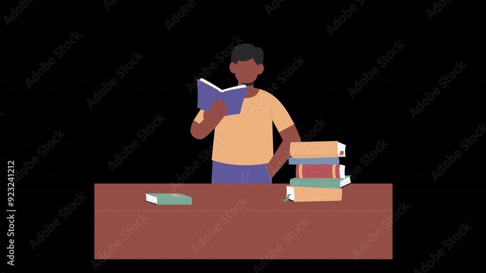 2D Man Cartoon Reading Book Animation 4K On Alpha Stock Video | Adobe Stock