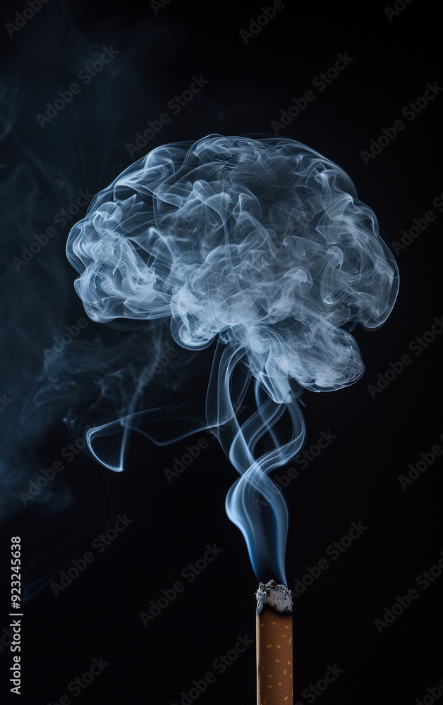 Cigarette smoke forming a brain shape, symbolizing the impact of ...