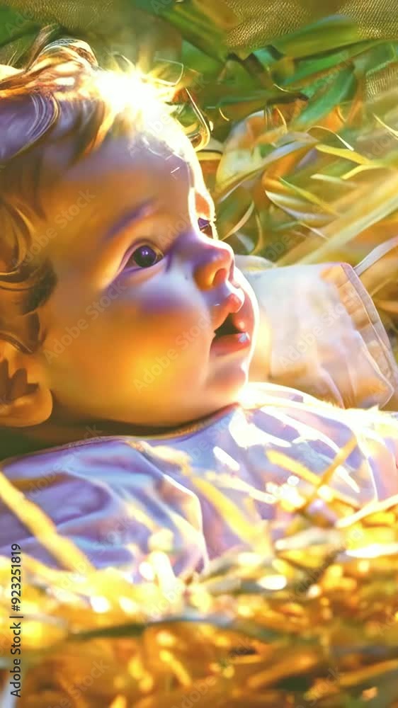 Close-Up of Baby Jesus in Manger with Soft Lighting, Animated Nativity ...